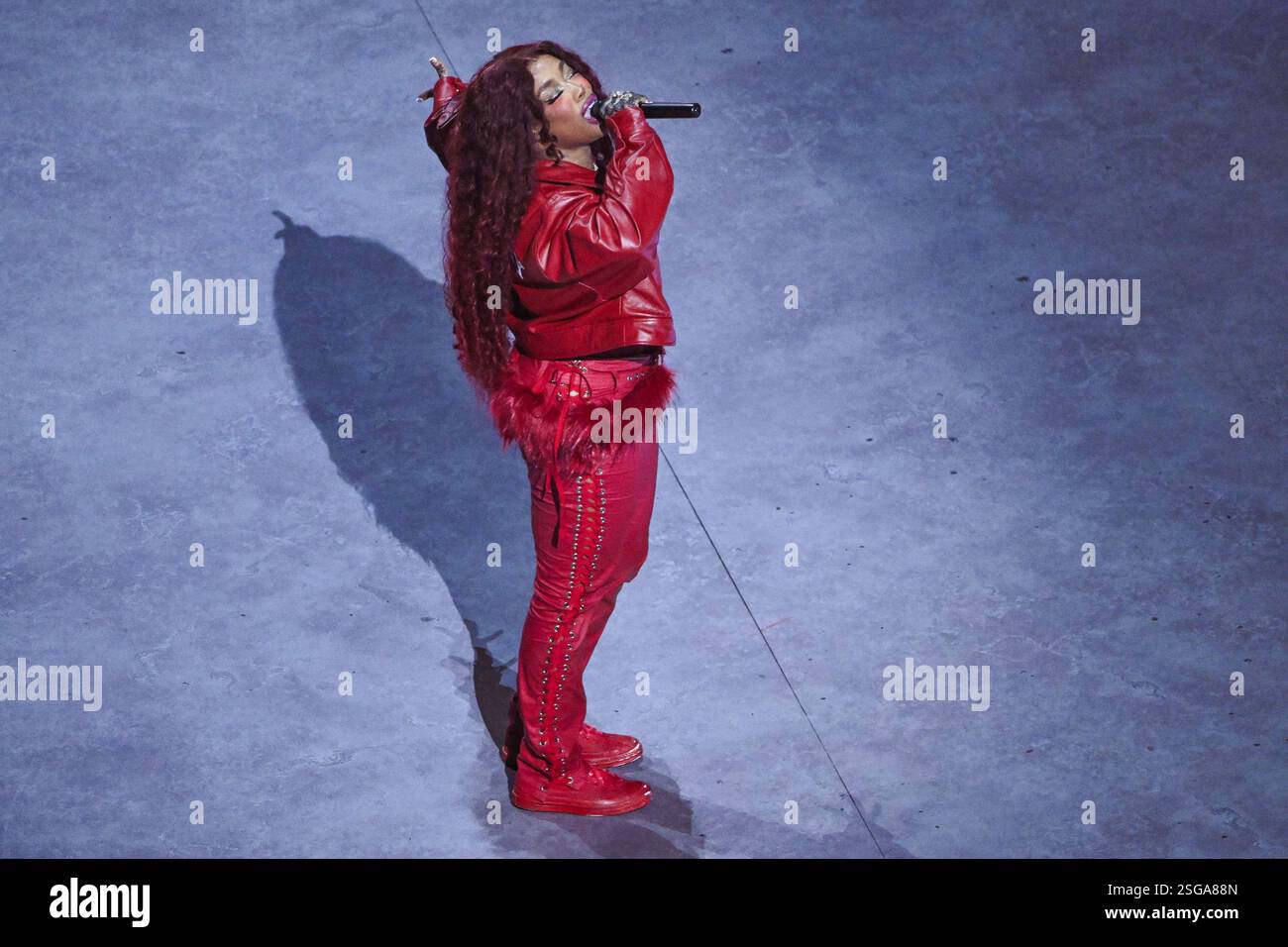 New Orleans, USA. 09th Feb, 2025. SZA performs during the Apple Music ...