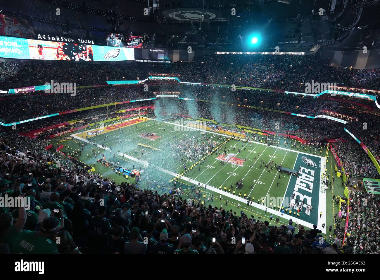 An overall, interior, general view as confetti falls after the NFL ...