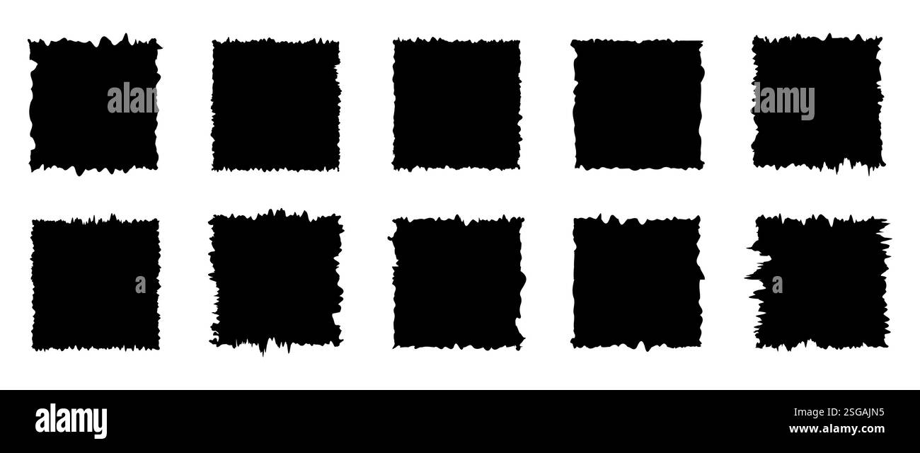 Jagged Square. Set of torn paper pieces. Textured grunge element bundle ...