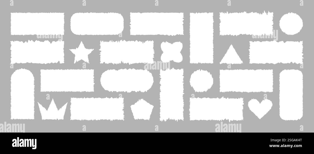 Set of Jagged Rectangle shapes. Tattered frame or text box with jagged ...