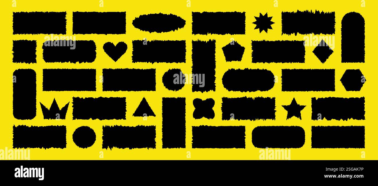 Jagged Rectangle. Set of torn paper pieces. Textured grunge element ...