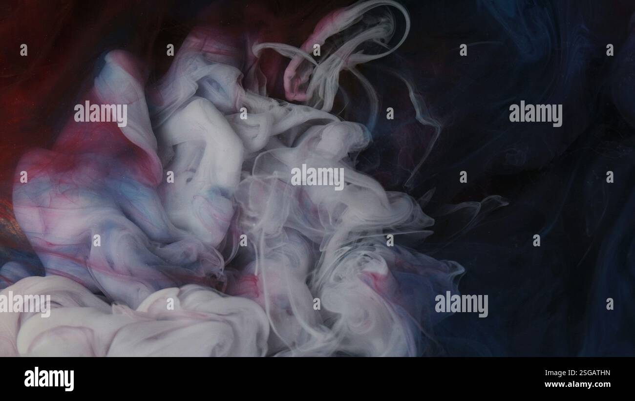 Swirling blast. Ink paint fluid. Defocused white red color glowing ...