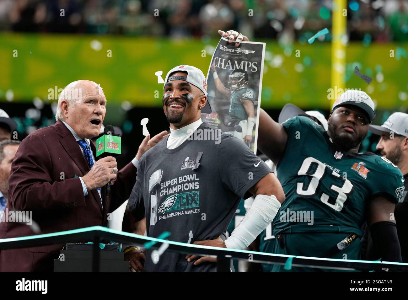 Philadelphia Eagles quarterback Jalen Hurts smiles on the podium with ...