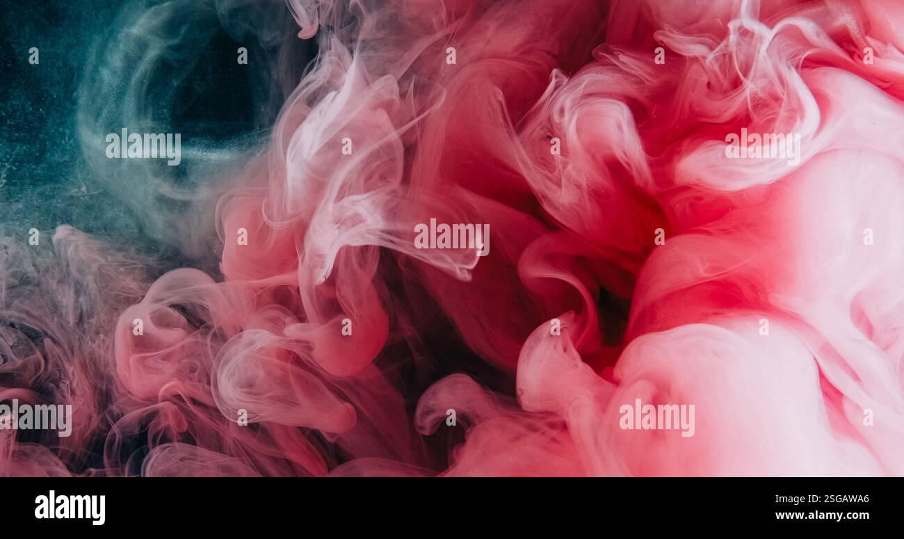 Smoke cloud. Paint drop water. Pink blue color vapor splash floating on ...