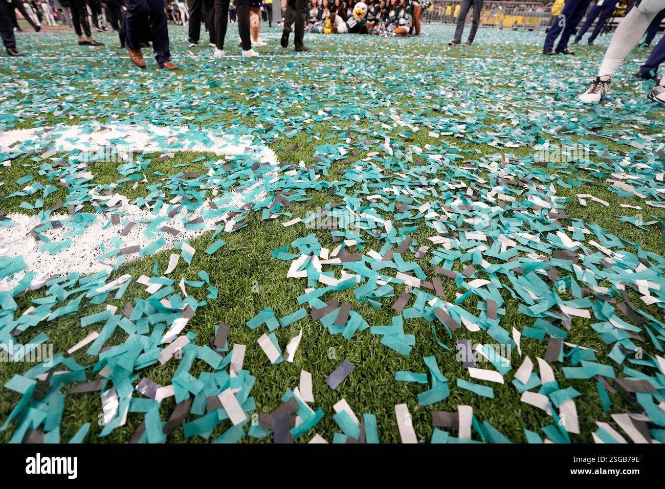 Confetti is seen on the turf after the Philadelphia Eagles defeated the ...