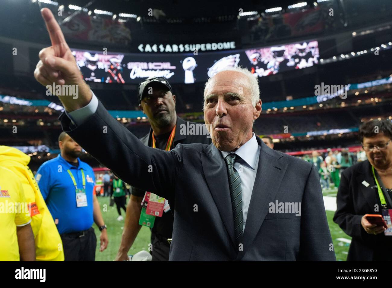 Philadelphia Eagles owner Jeffrey Lurie walks off the field after the ...