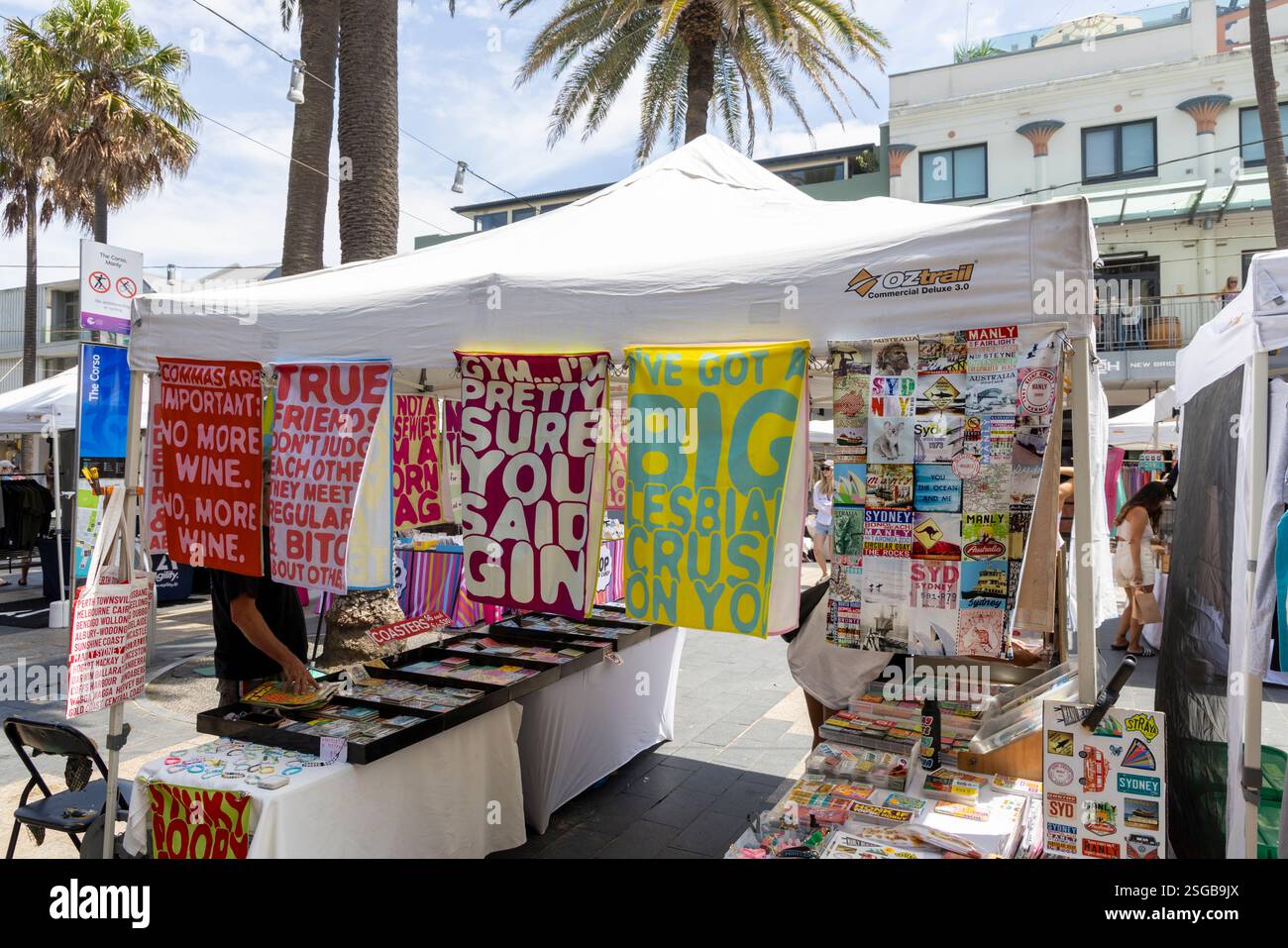 Market stall selling kitchen tea towels, Manly Beach in Sydney,NSW ...