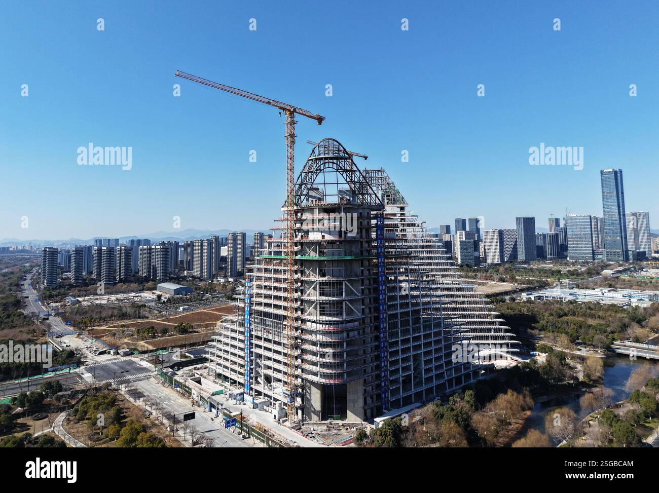 HANGZHOU, CHINA - FEBRUARY 10, 2025 - An aerial photo shows the ...