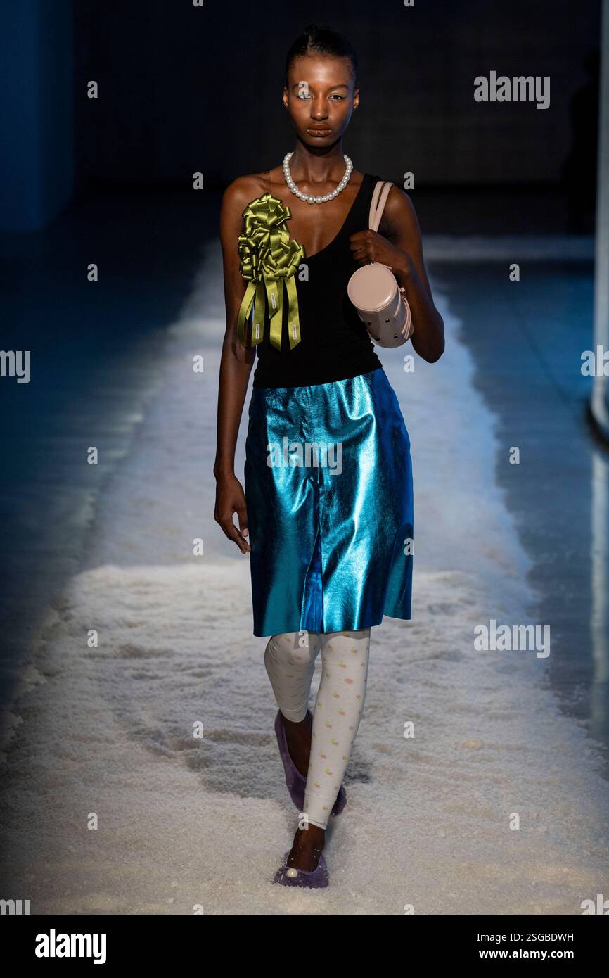 New York, USA. 09th Feb, 2025. A model is seen on the catwalk at the ...