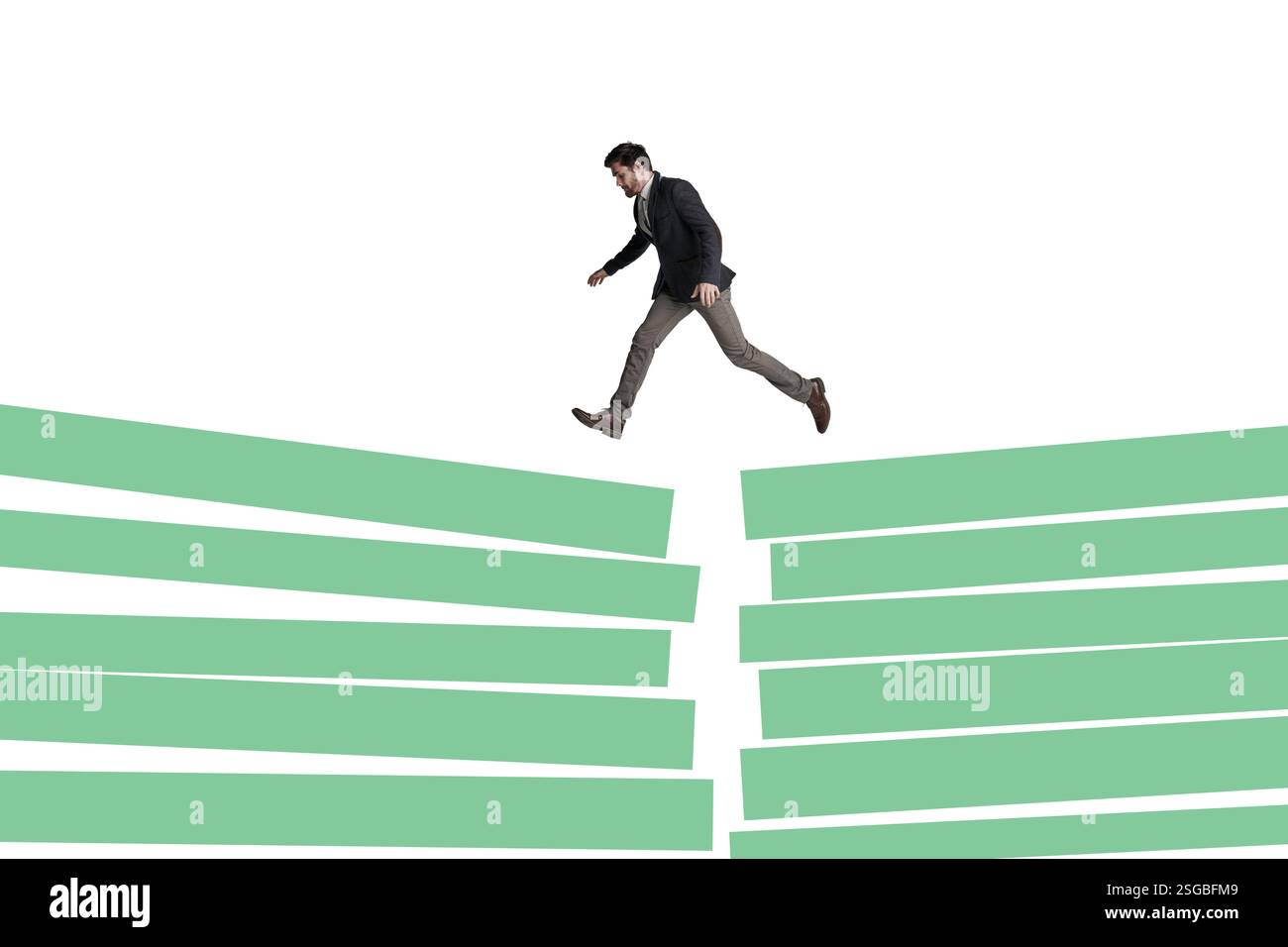 Man, running and business graph in studio, stock market trend and cash ...