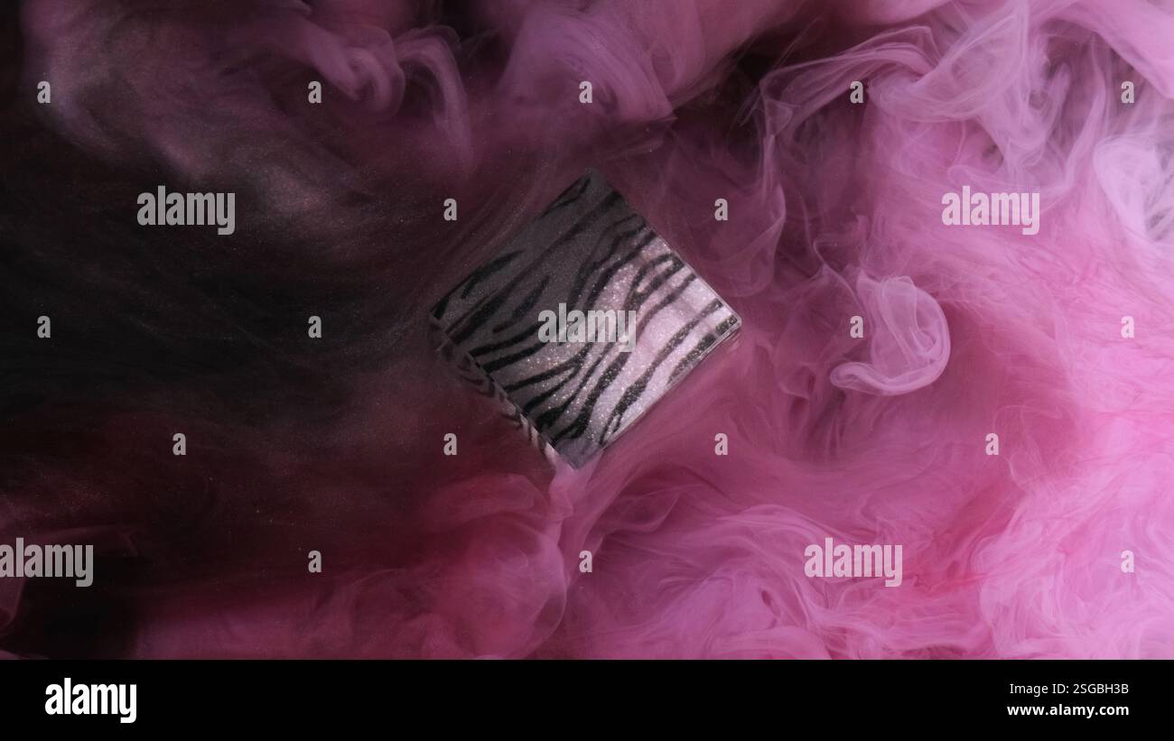 Cube color stripes. Paint liquid smoke. Defocused pink haze fume splash ...
