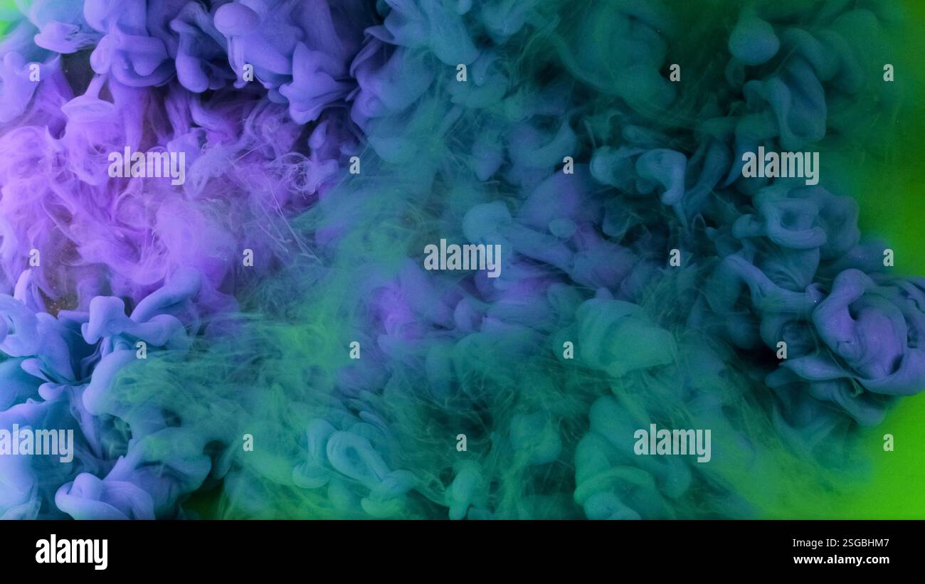 Smoke fog. Water magic. Defocused purple green color haze paint ink ...