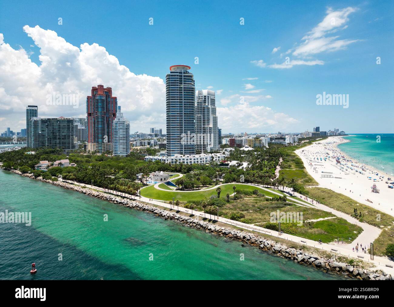 Aerial view of South Pointe Park. Miami Beach. Florida. USA. Aerial ...