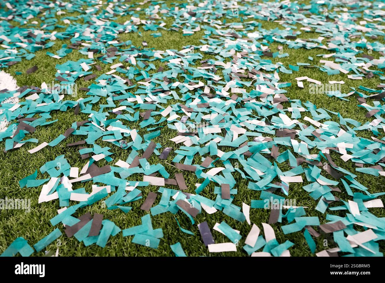 Confetti is seen on the turf after the Philadelphia Eagles defeated the ...