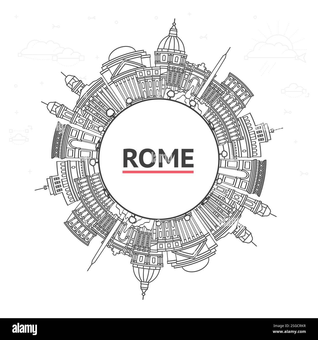 Outline Rome Italy City Skyline with Historic Buildings and copy space ...