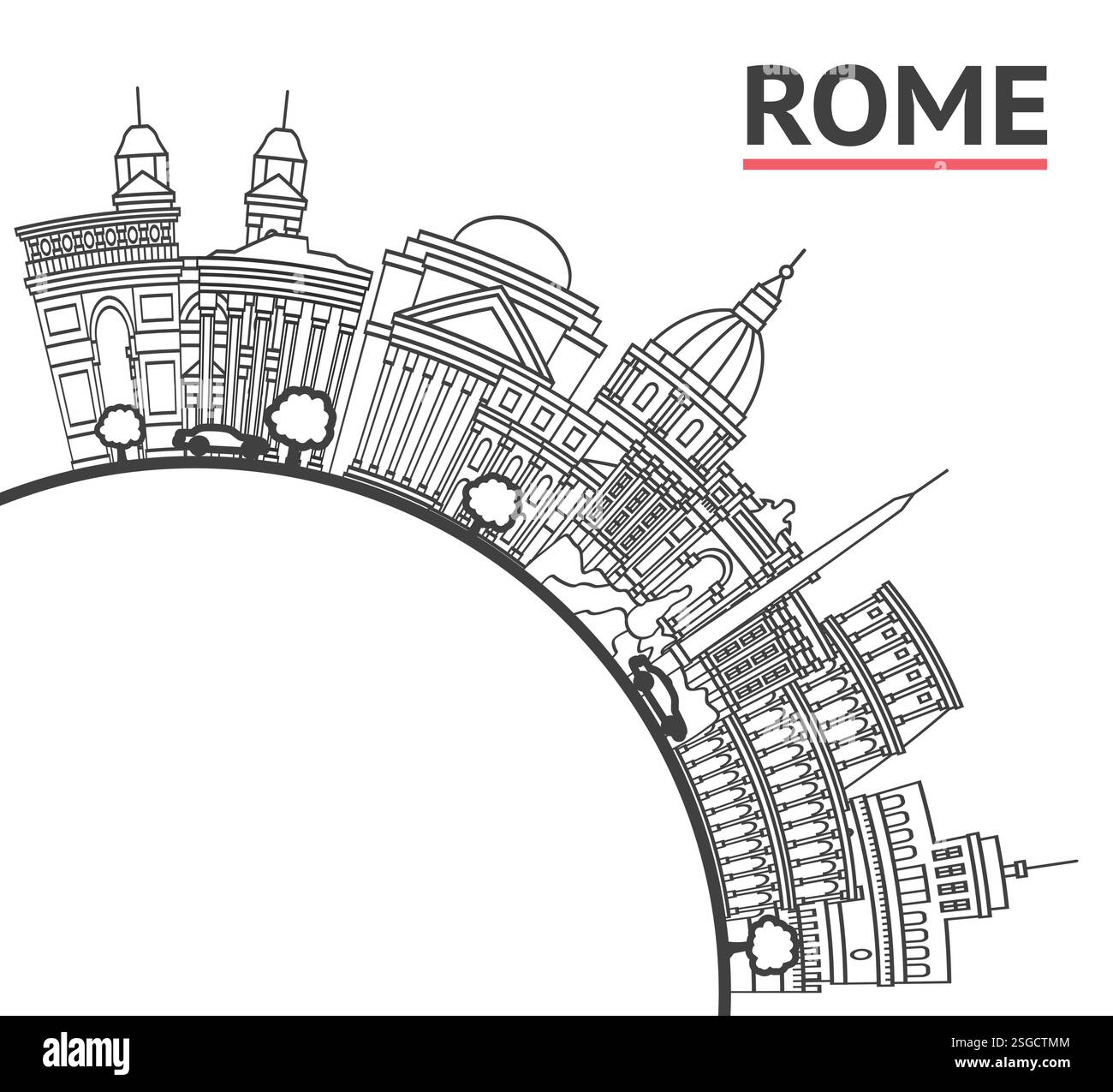 Outline Rome Italy City Skyline with Historic Buildings and copy space ...