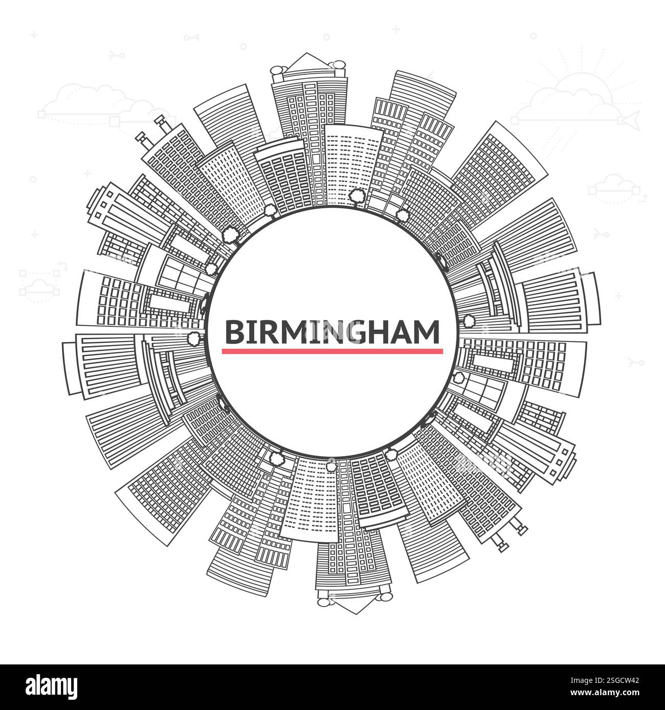 Outline Birmingham Alabama City Skyline with Modern Buildings and copy ...
