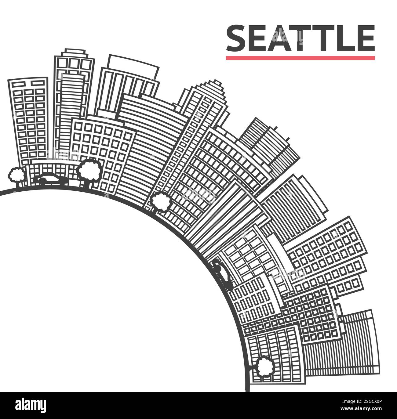 Outline Seattle Washington City Skyline with Modern Buildings and copy ...