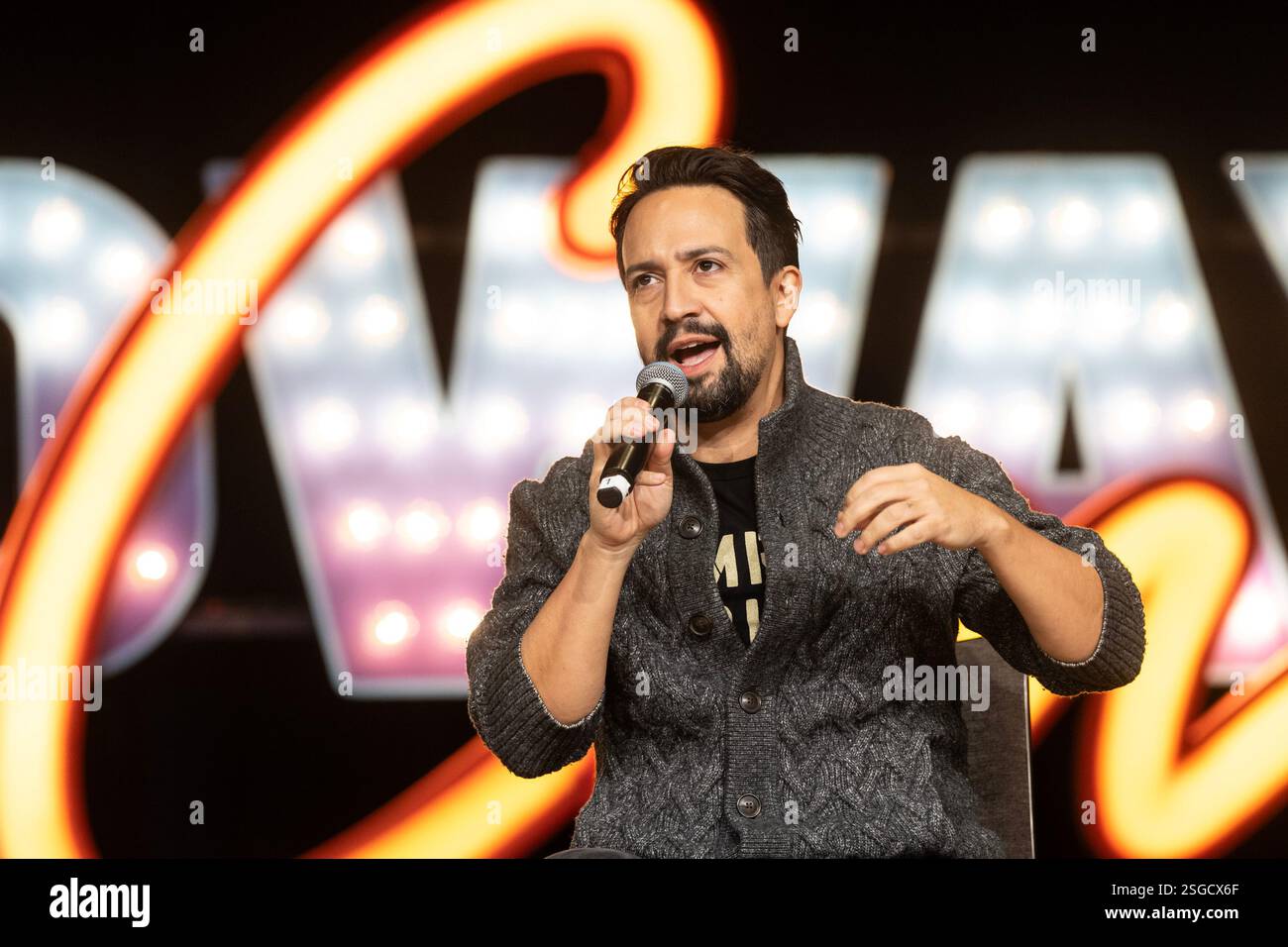 Lin-Manuel Miranda in conversation with Frank DiLella on stage during ...