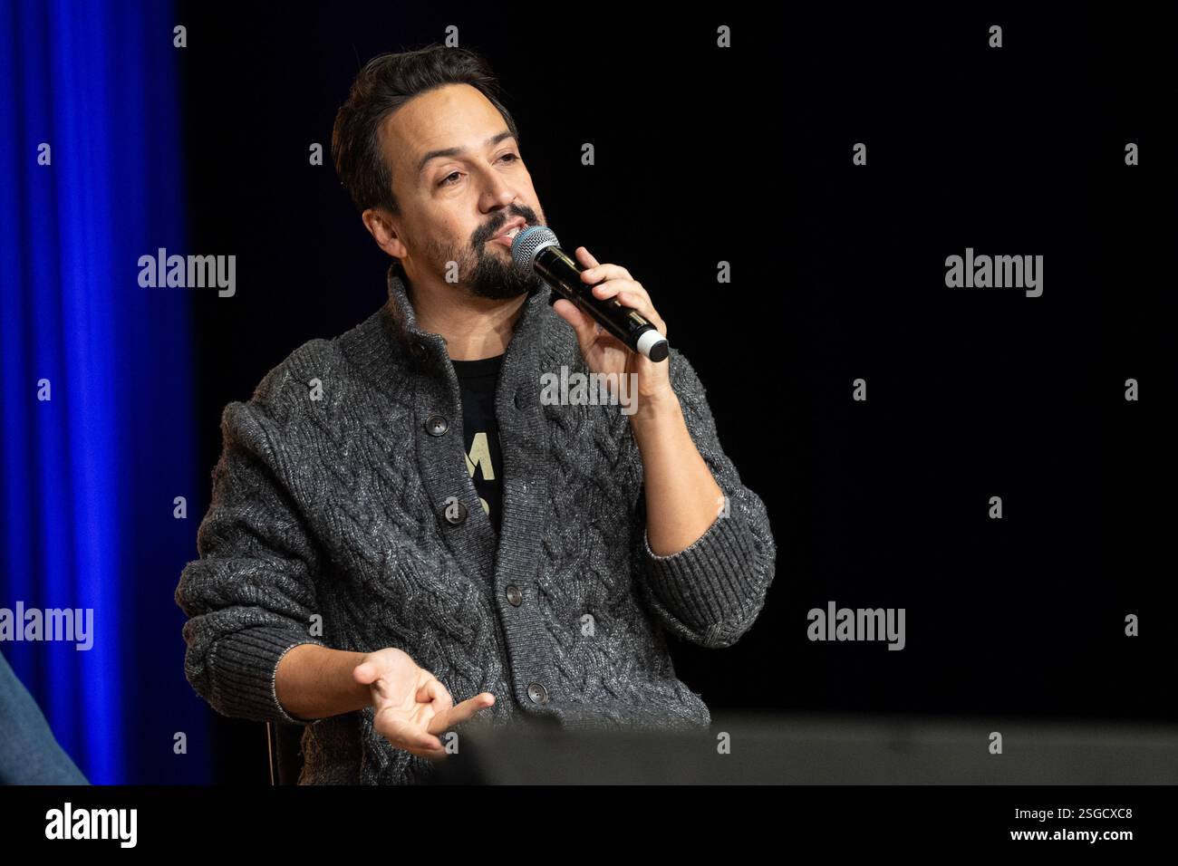 Lin-Manuel Miranda in conversation with Frank DiLella on stage during ...