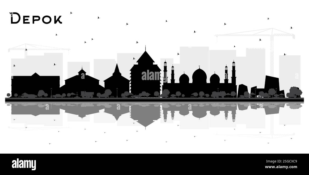 Depok Indonesia City Skyline Silhouette with Black Buildings and ...