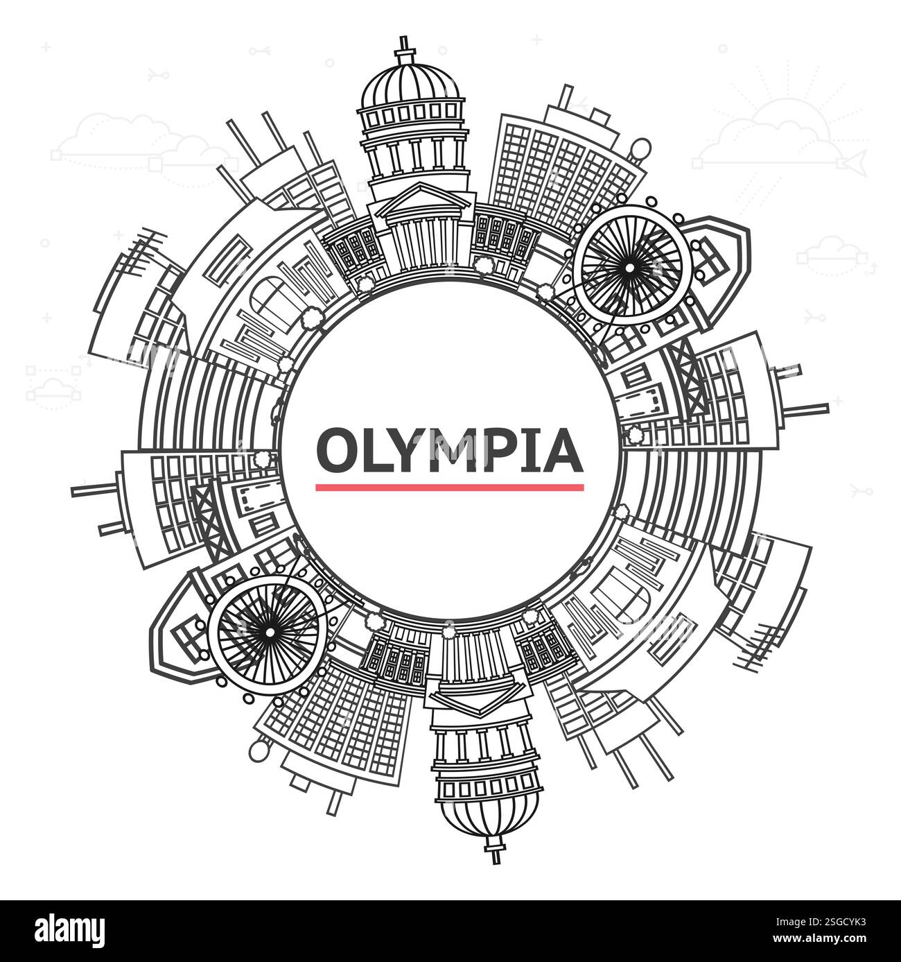 Outline Olympia Washington City Skyline with Modern Buildings and copy ...