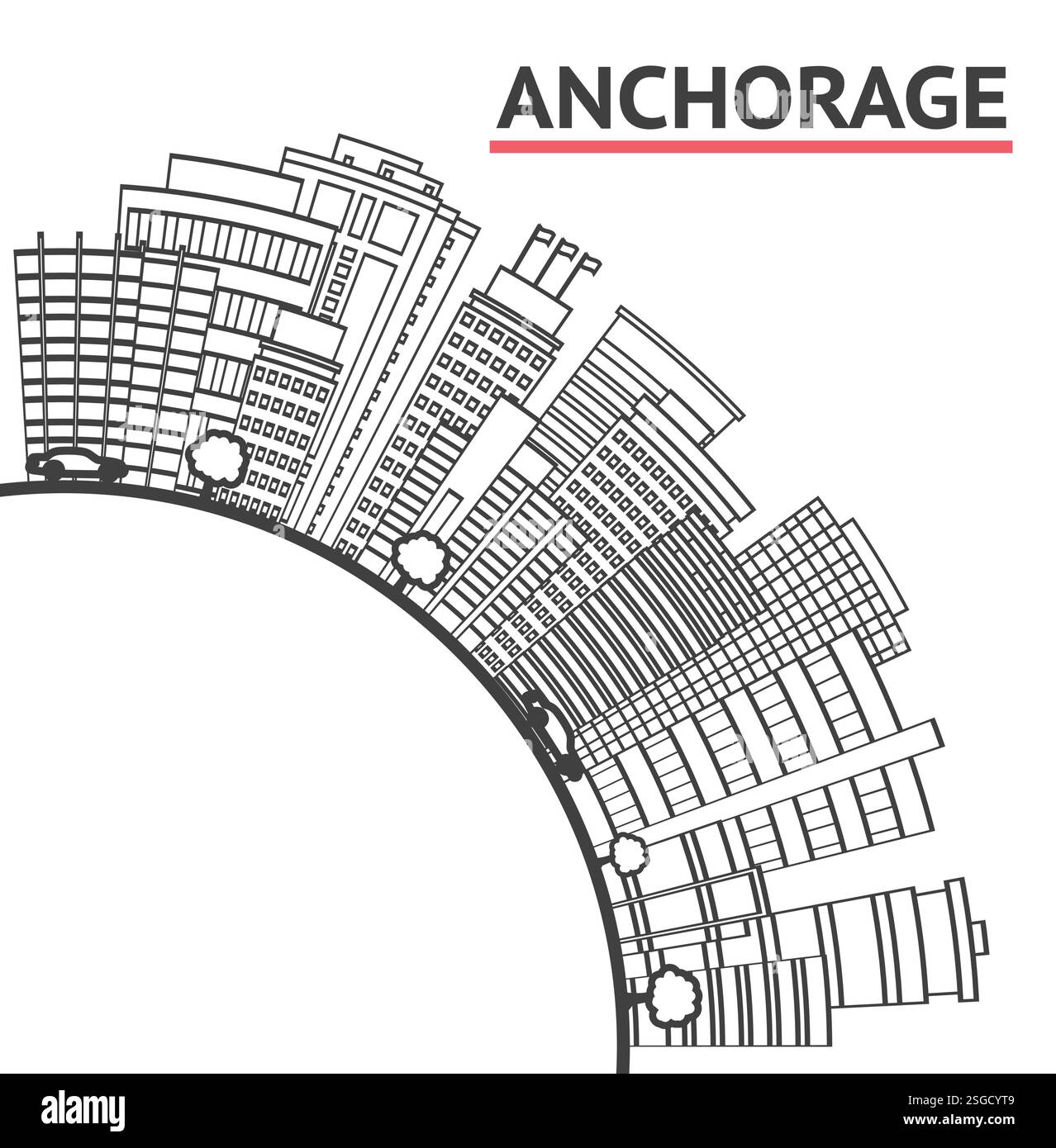 Outline Anchorage Alaska City Skyline with Modern Buildings and copy ...