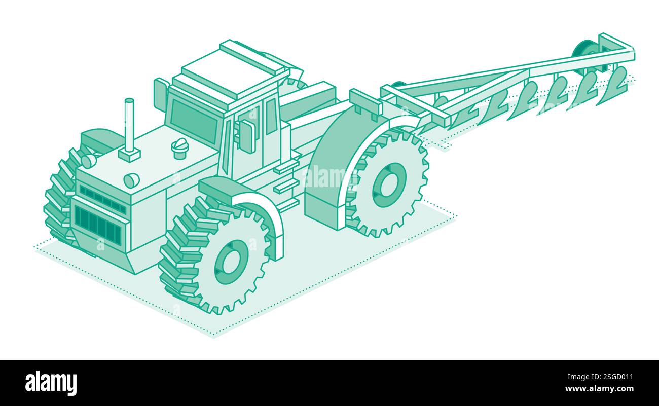 Isometric tractor with plow isolated on white background. Vector ...