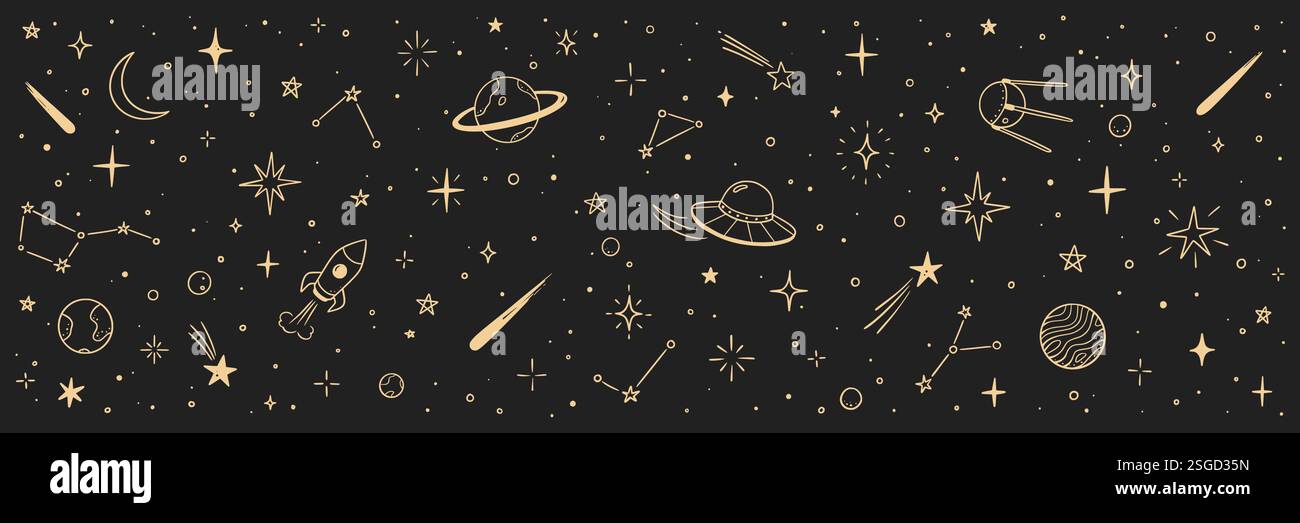 Space star vector kid universe background. Hand drawn doodle sketch ...