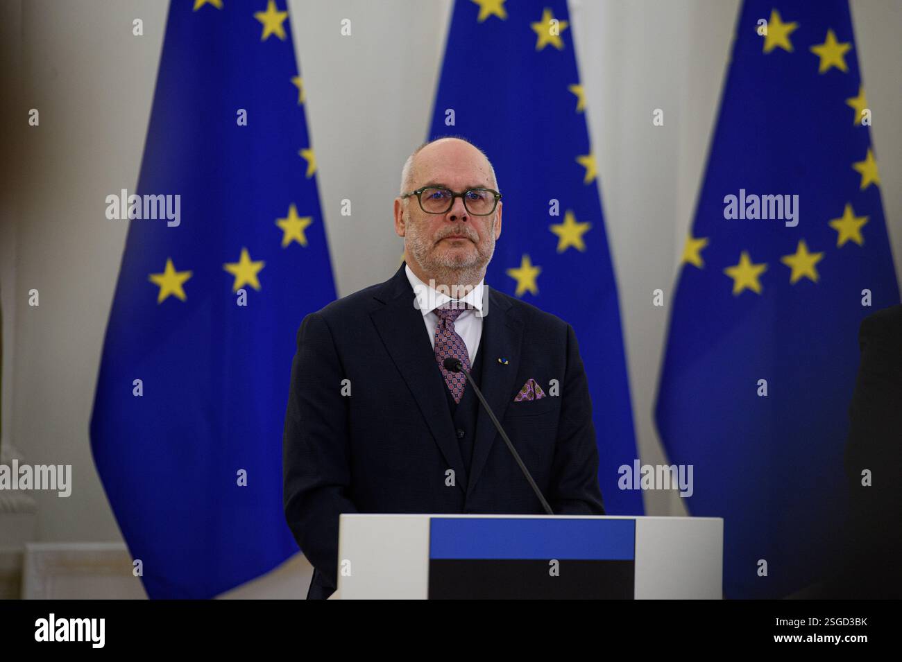 Estonia's President Alar Karis gives a statement at the Presidential ...