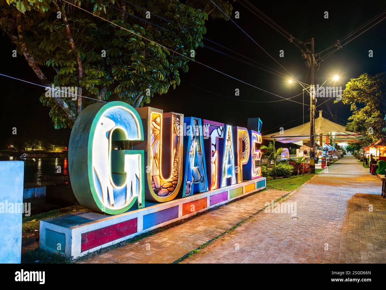 Guatape, Colombia - January 2, 2025: Welcome sign at the lake shore in ...