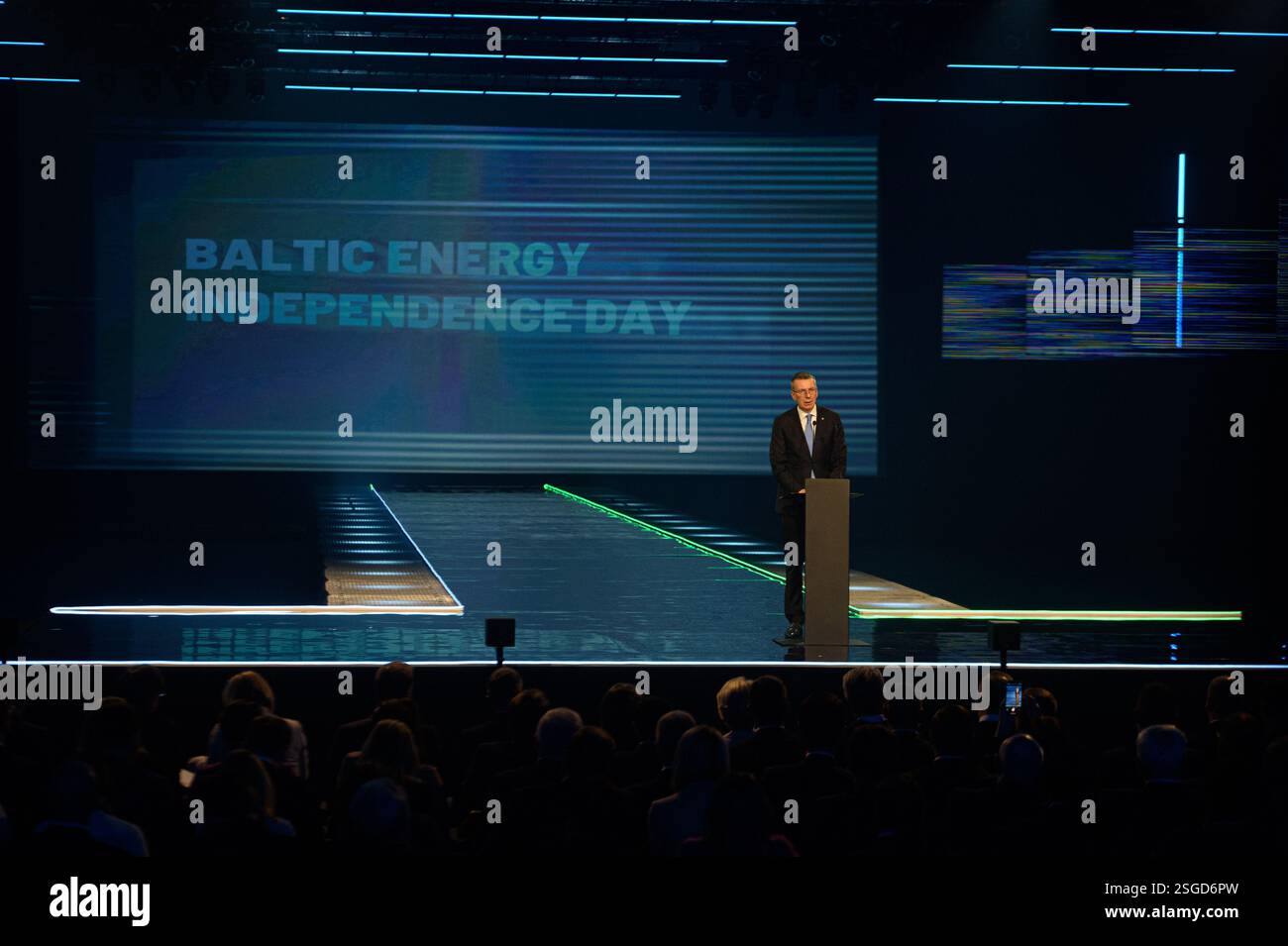 President of Latvia Edgars Rinkevics speaks during the 'Baltic Energy Independence Day' ceremony ...
