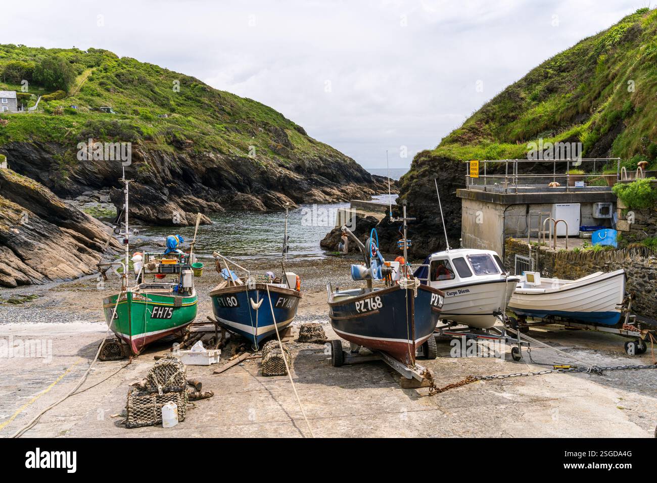 Portloe, Cornwall, England, UK - May 29, 2022: Fishing boats on Portloe ...