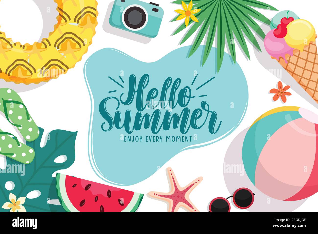 Hello summer greeting template clipart. Summer beach elements clip art ...