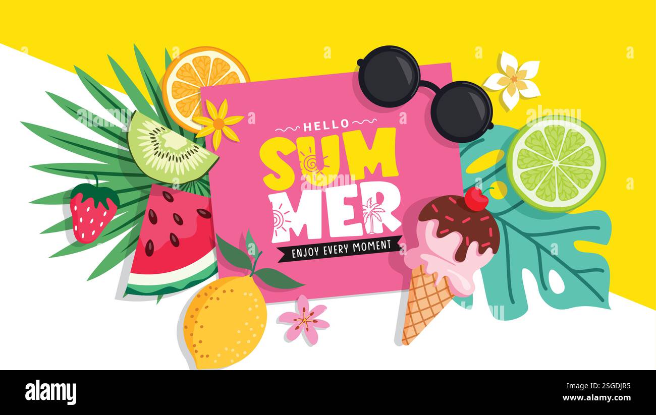 Hello summer greeting clipart template. Summer greeting text in pink board clip art with ...