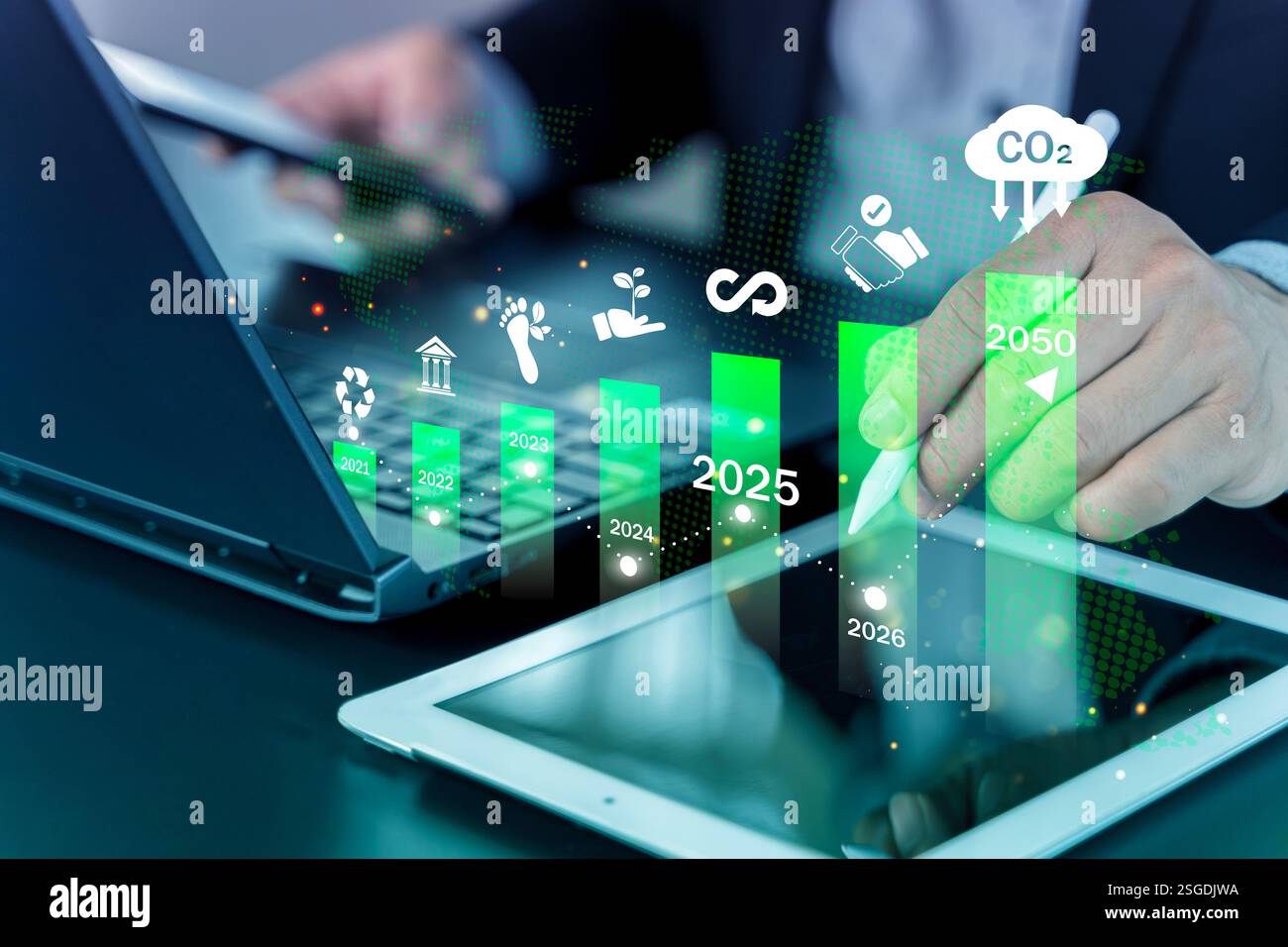 Carbon emission reduction target, low carbon economy concept. Green ...