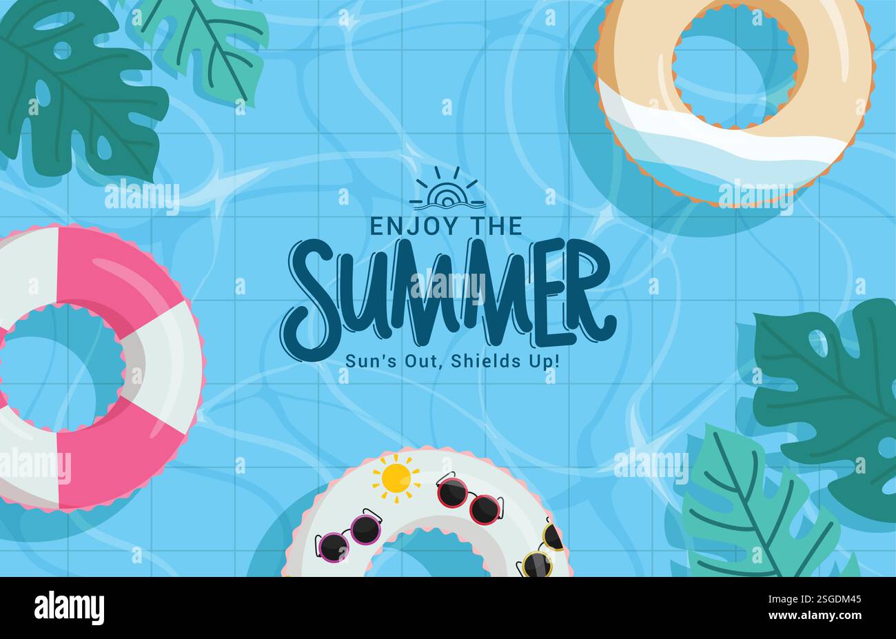 Summer pool clipart design. Summer swimming pool top view clip art background with floating ...