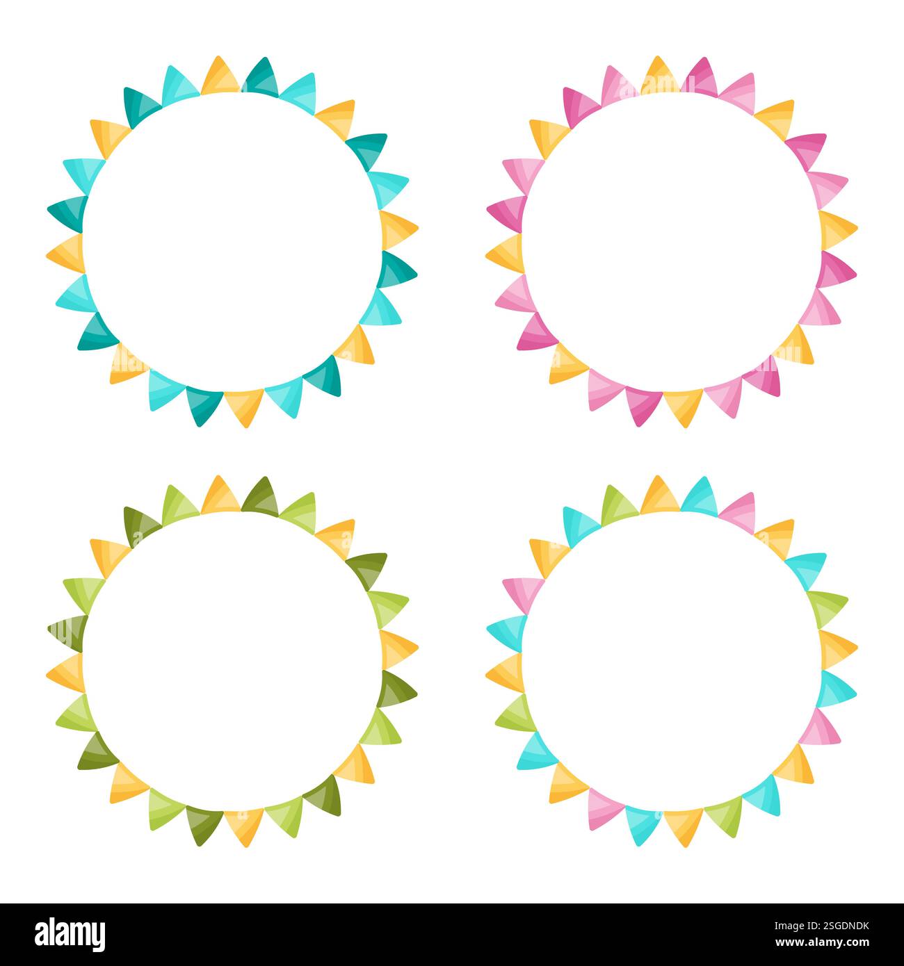 Set of four colorful circle frames with geometric patterns. Perfect for ...
