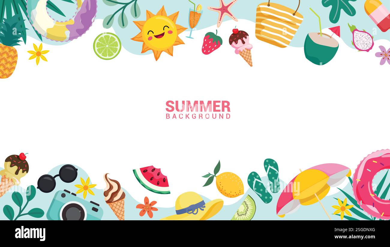 Summer clipart background design. Summer background with colorful beach ...