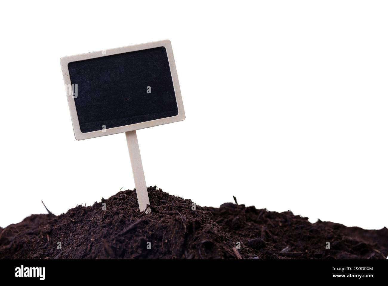Empty label on soil isolated on white. Agriculture, cultivate farm ...