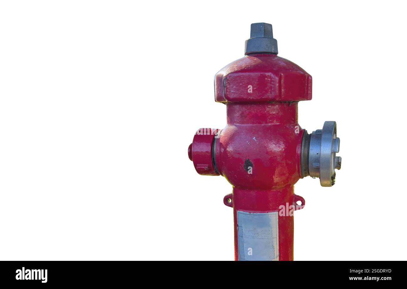 Fire hydrant isolated on white. Red color equipment for urban fire ...