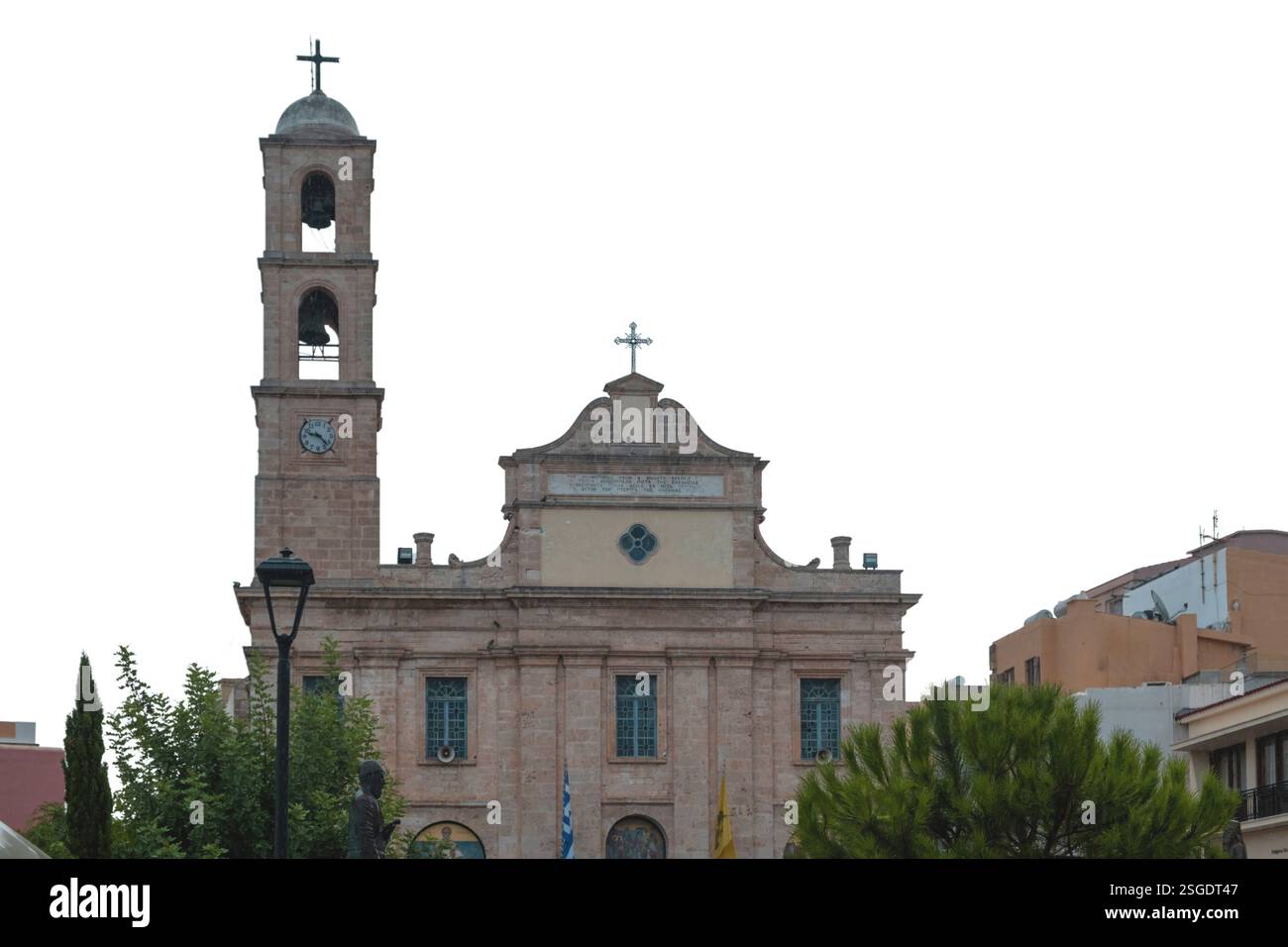 Chania cathedral isolated on white sky, Crete island Greece. Eisodion ...
