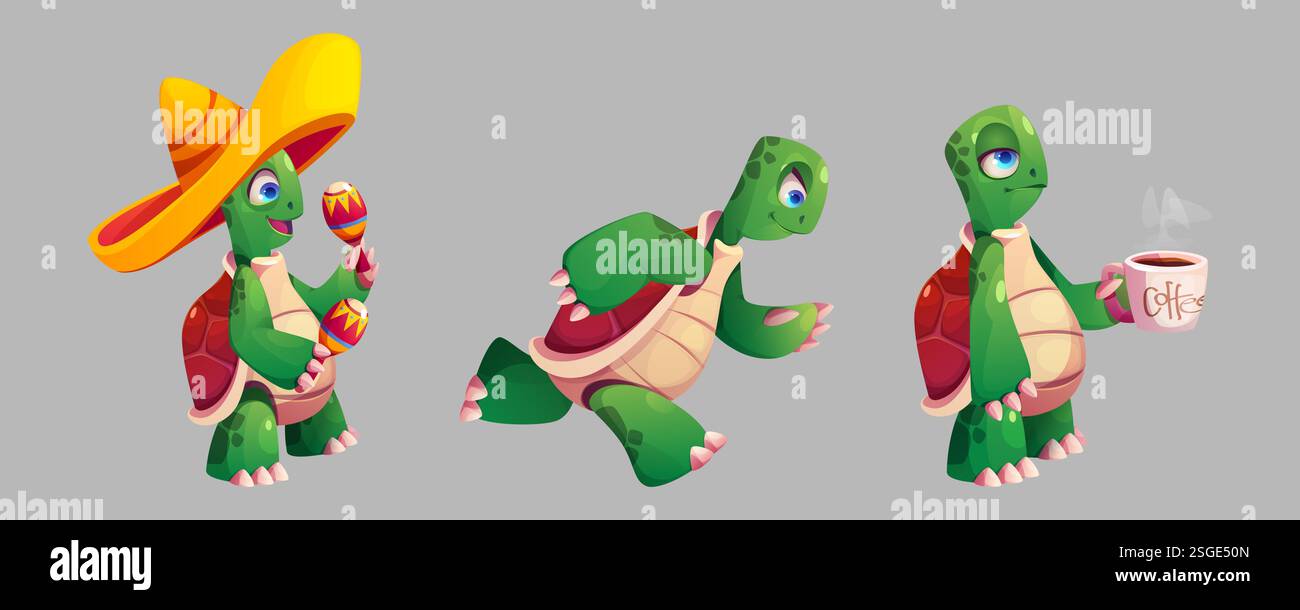 Funny turtles set isolated on background. Vector cartoon illustration ...