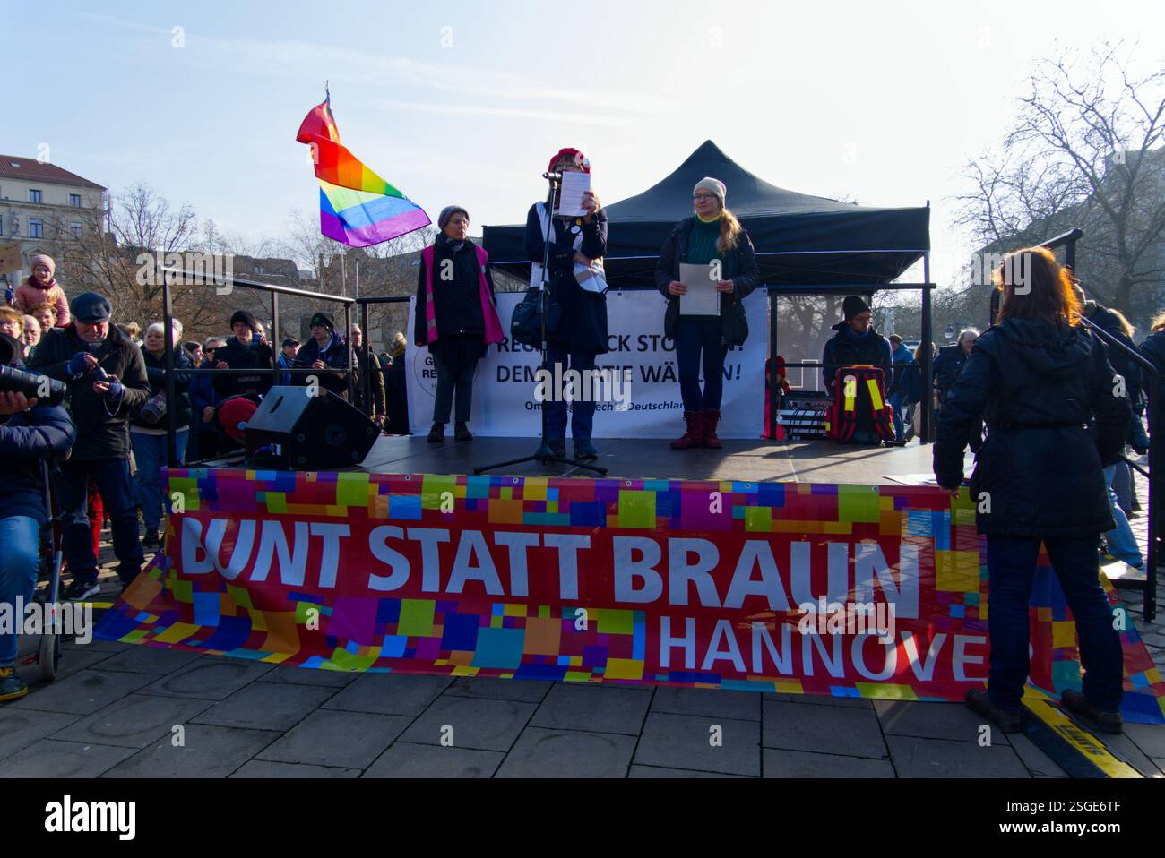 Hanover, Germany, February 8, 2025: Group of activists and protesters ...