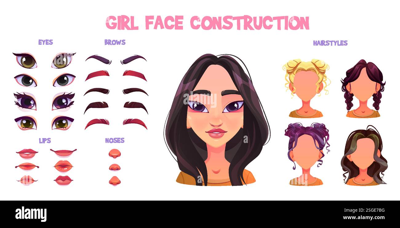 Woman face construction kit with facial elements - expressive eyes in ...