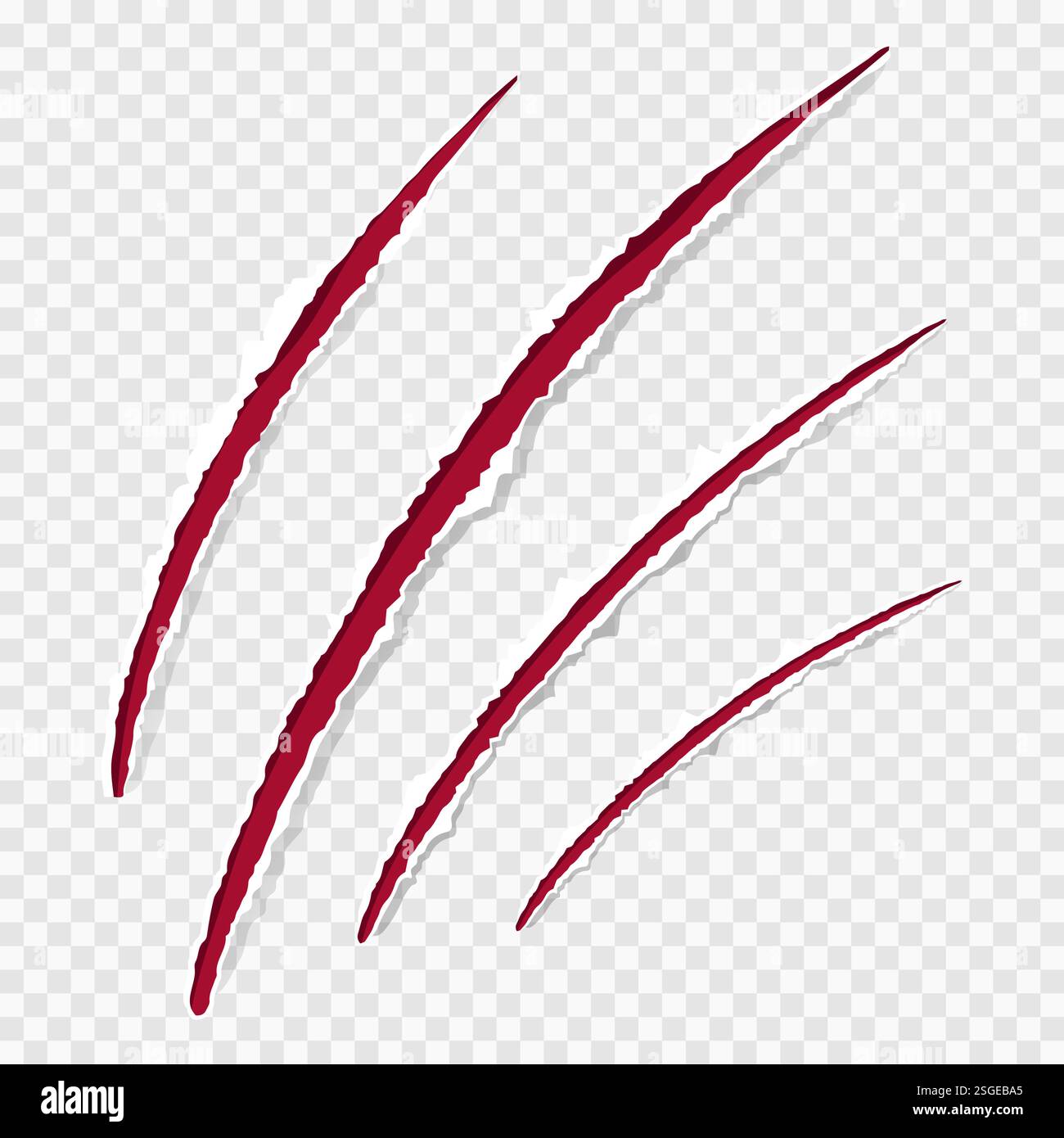 Cat claws red scratches, torn paper edge isolated on transparent ...