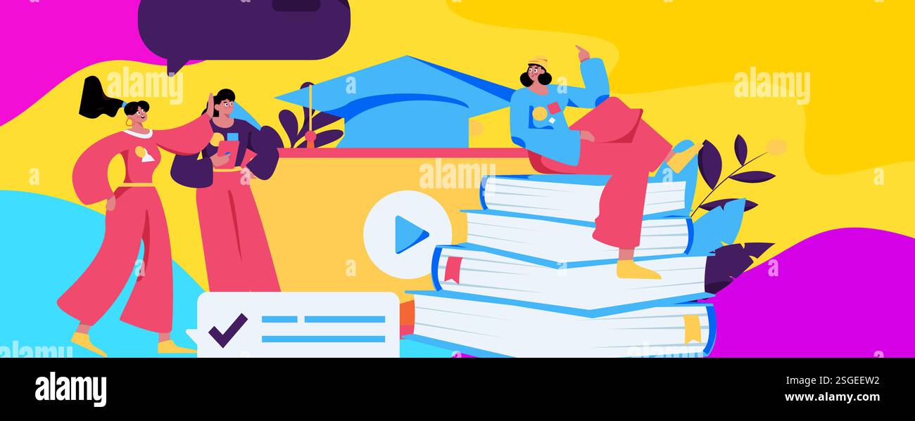 Education and learning people flat vector concept hand drawn ...