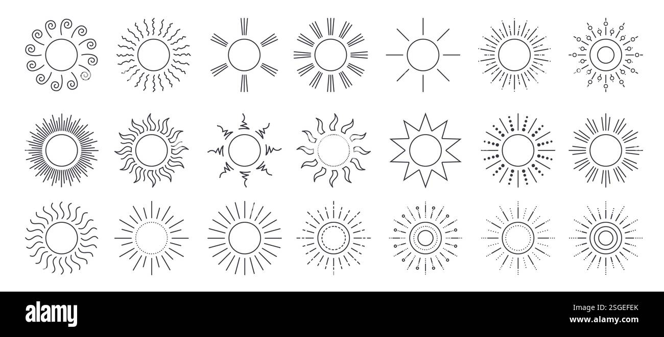 Sun outline drawing clipart set. Sun icon and symbol hand drawn in ...