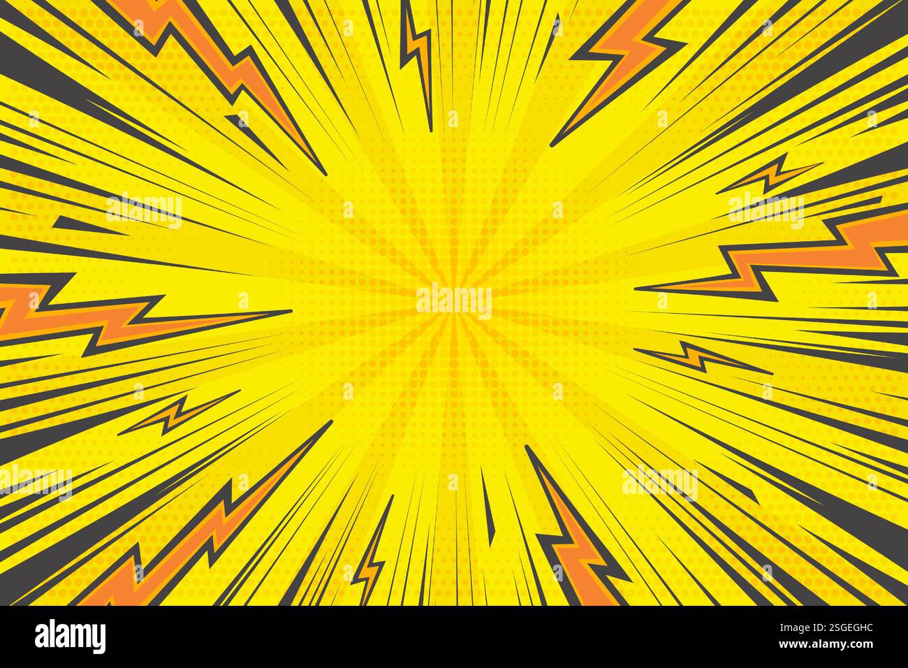 Comic cartoon background with lightning burst effect. Vector manga ...