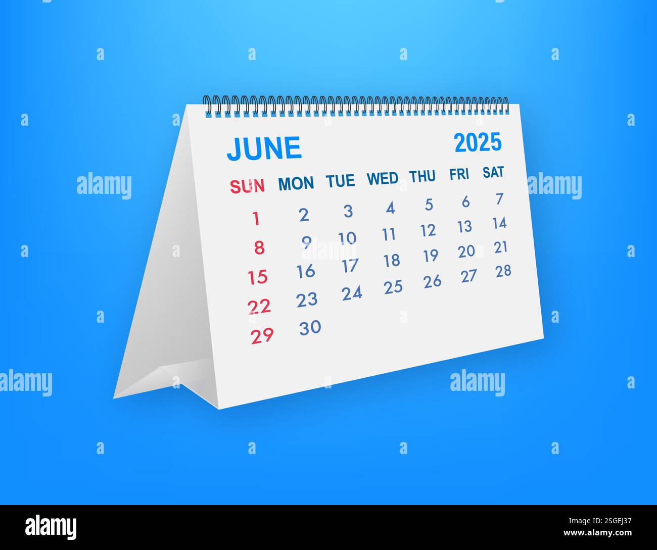 June 2025 calendar on blue background is showing days, weeks and months ...